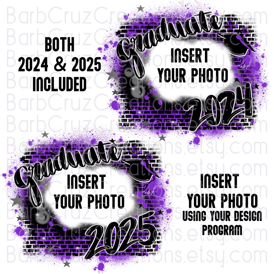 Graduate 2024 & 2025 Purple, Black, Gray Airbrush Brick Wall Png / Add ...
