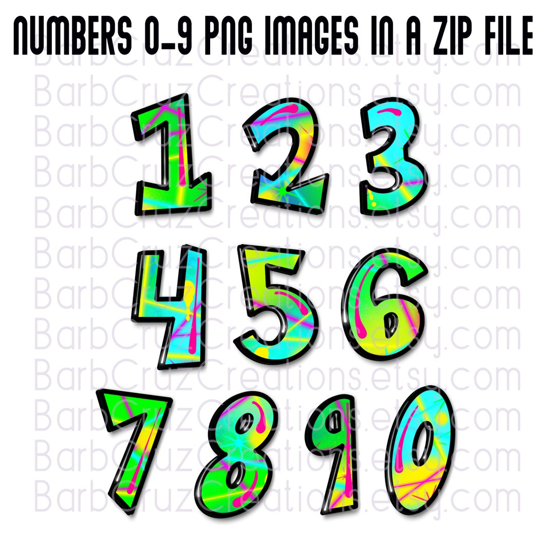 Graffiti, Numbers, Colorful Numbers, Airbrush Numbers, Sublimation ...
