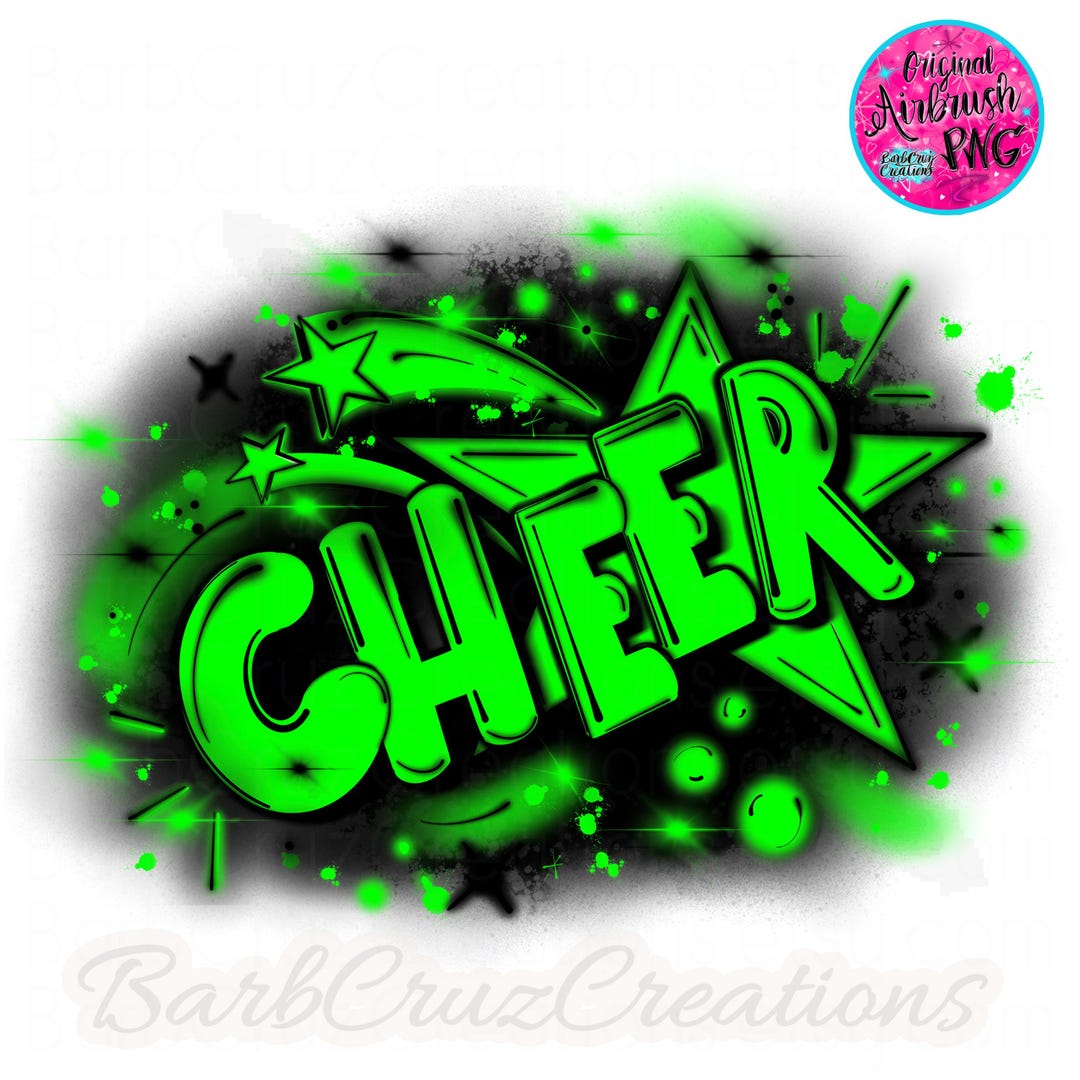 Cheer Team Splatter Paint Design, Green Airbrush (PNG), Digital ...