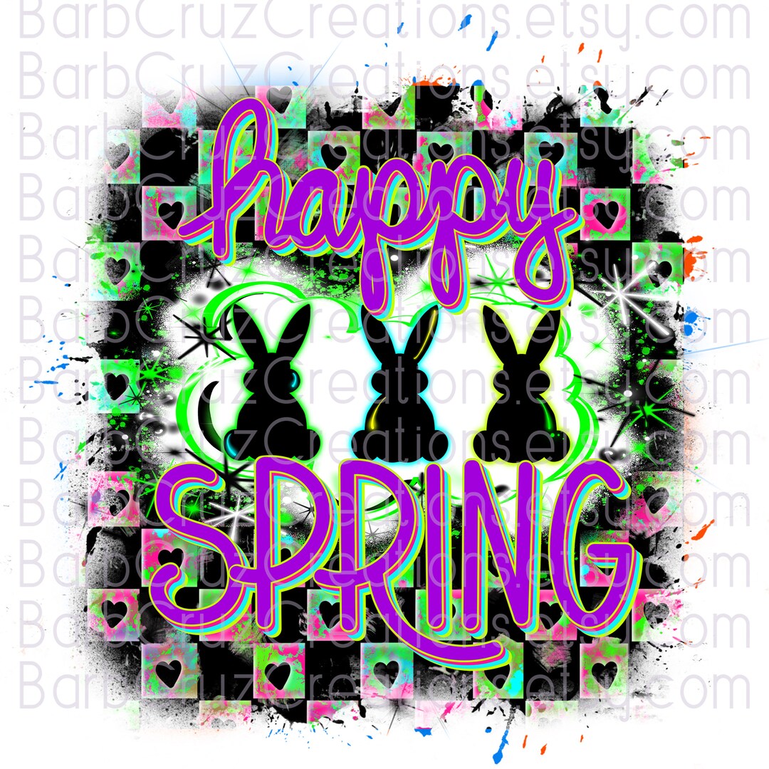 Airbrush Neon Checker Board Bunnies / Hello Spring / Happy Spring ...