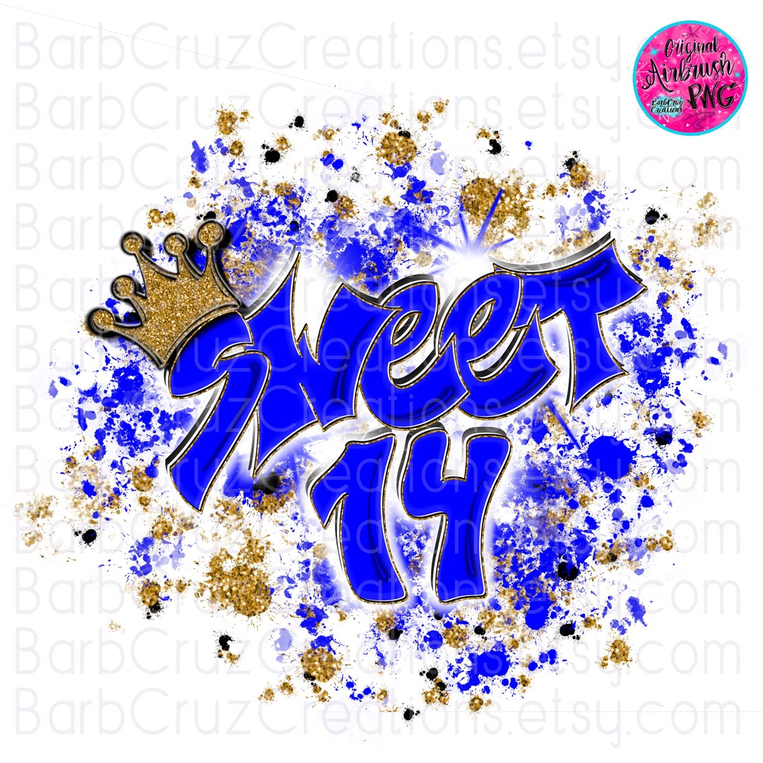 Airbrush Png, Sweet 14, 14th, Blue, Gold, Bday, Crown, Birthday ...