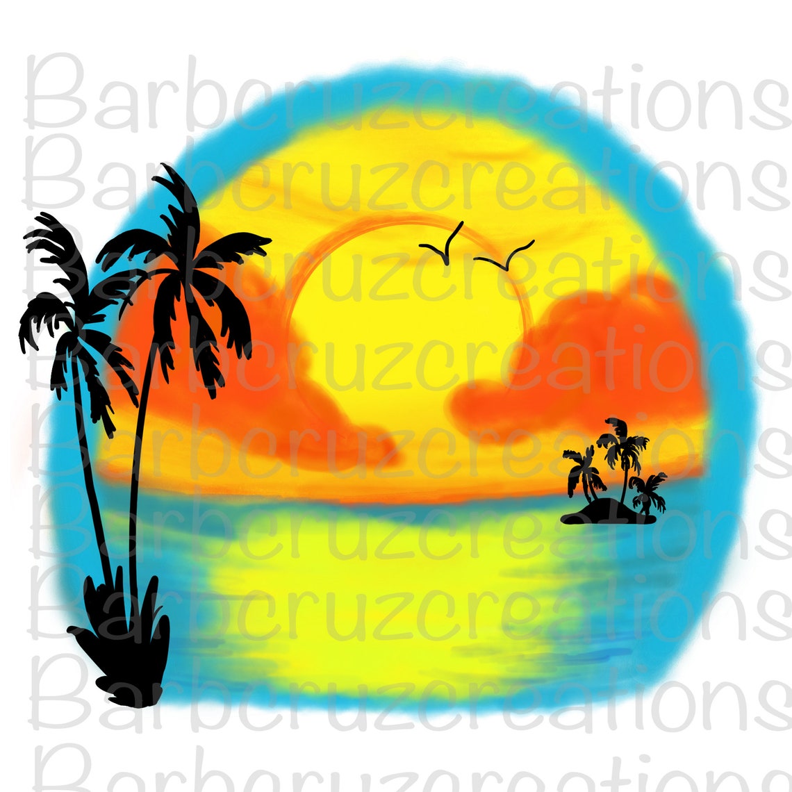 Tropical Sunset Sunrise Paradise Airbrush Beach Ocean | Etsy