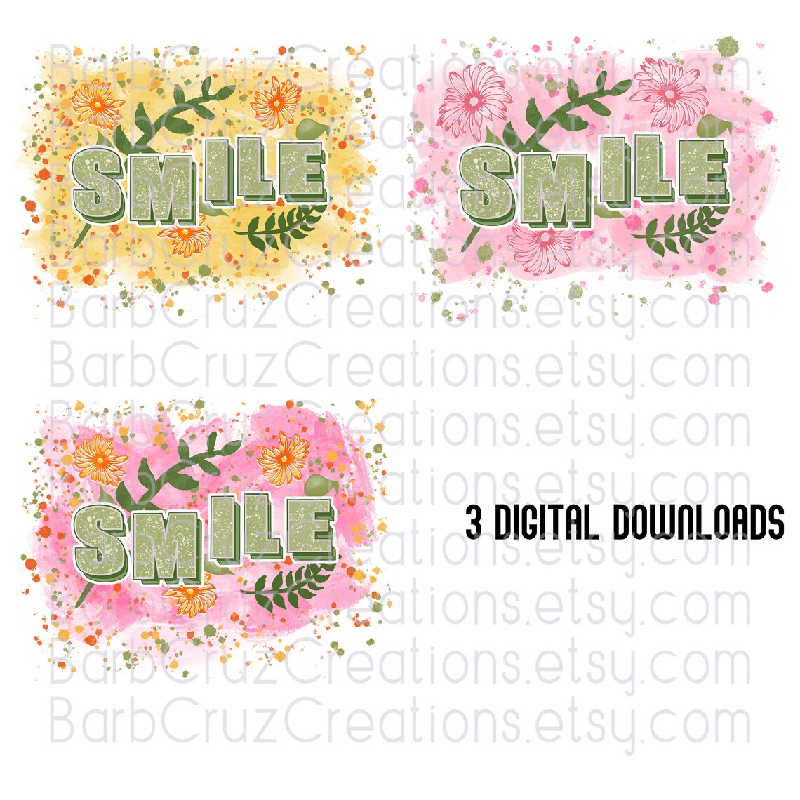 Smile Flowers Inspirational Quotes Watercolor Blush Pink | Etsy