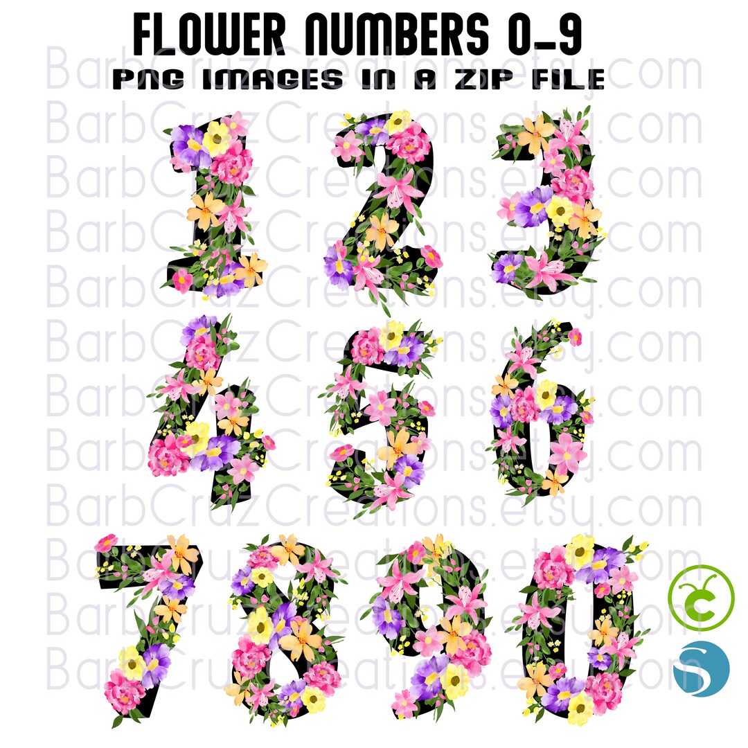 Numbers, Floral, Flowers, Sublimation Design, Digital Download, Png ...