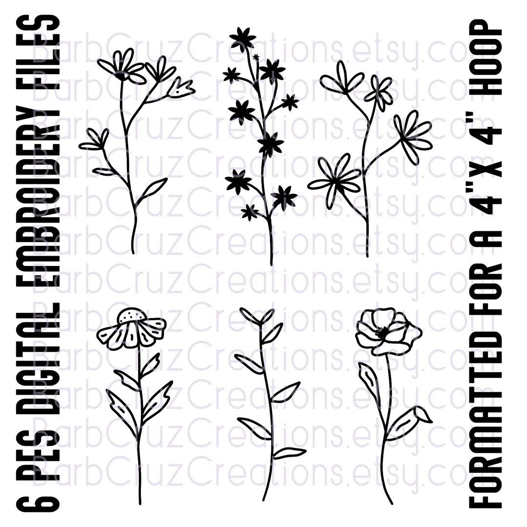 Wildflower Embroidery Designs, 4x4 Hoop (PES, Digital Images) Wild ...