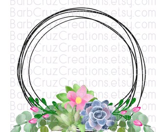 Succulent Wreath, Watercolor Flowers, Png, Digital Downloads, Clip Art ...