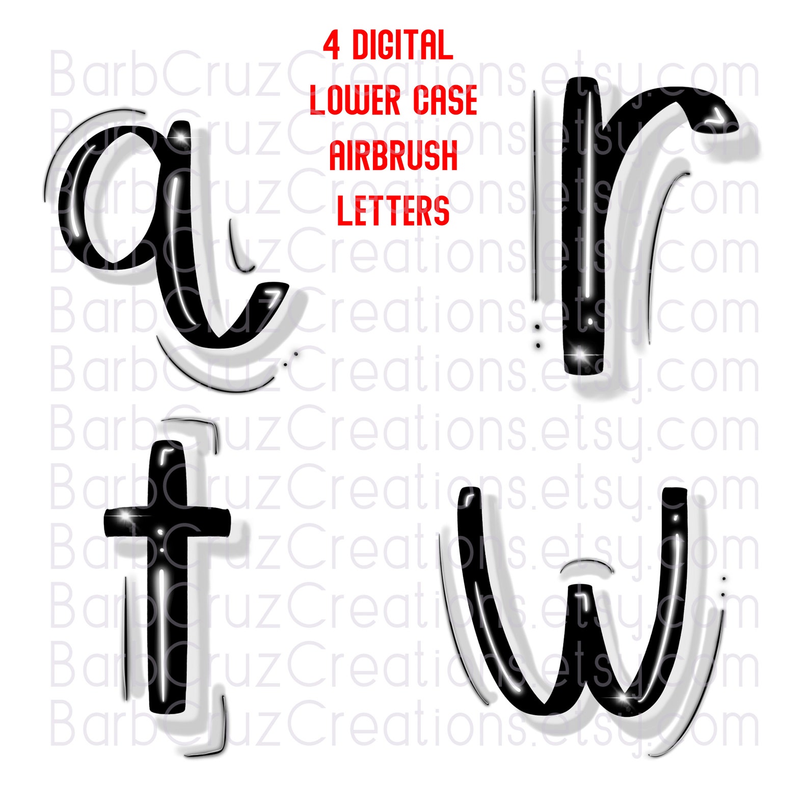 Airbrush Fonts Airbrush Lower Case Letters Q R T W | Etsy
