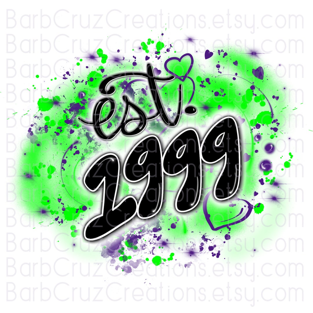 Est 1999 / Neon Green Hearts / Purple / Splatter Paint Design ...