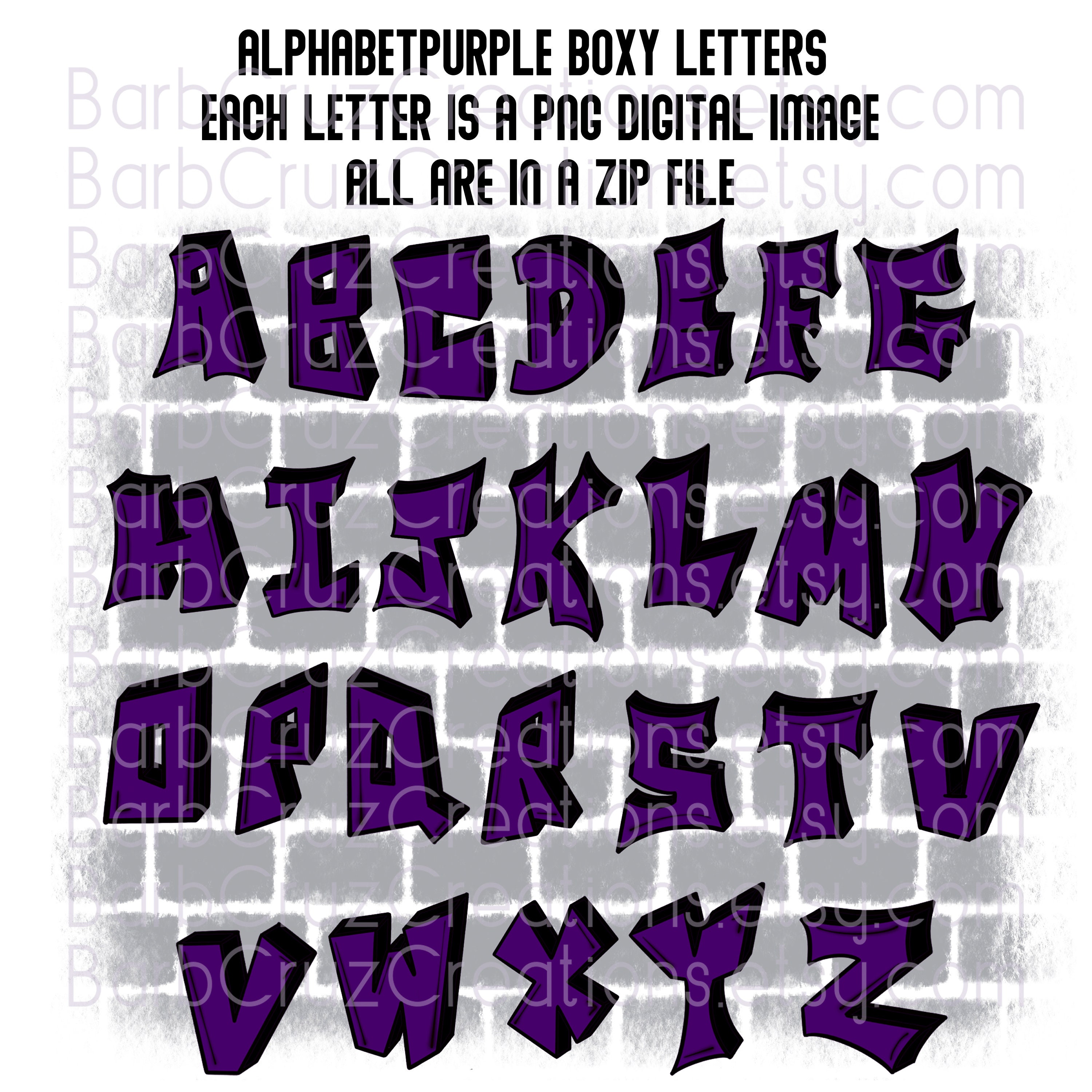 Purple. Alphabet, Graffiti Letters, Boxy Customizable Alphabet ...
