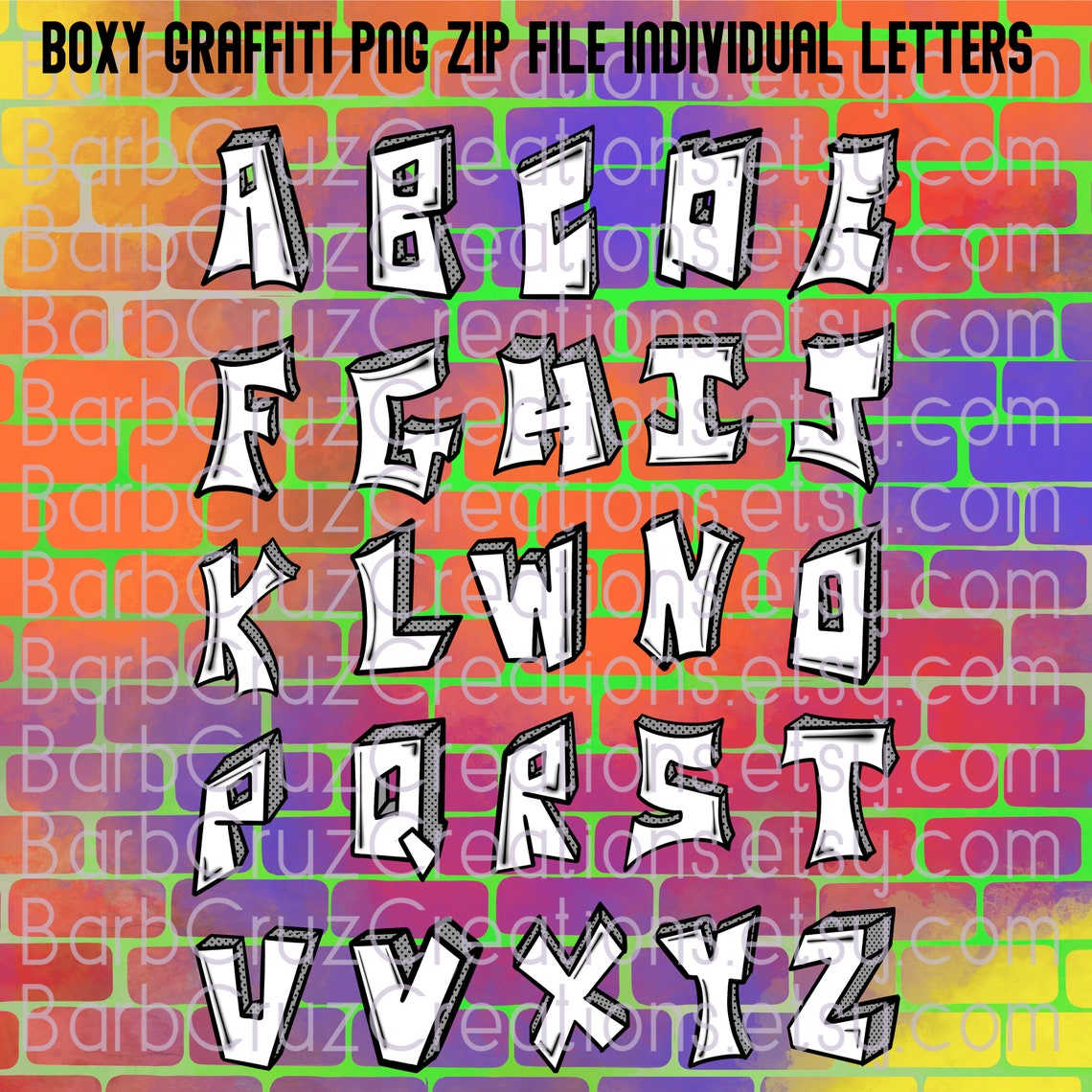 Graffiti Letters Boxy Alphabet Airbrush Fonts Sublimation - Etsy