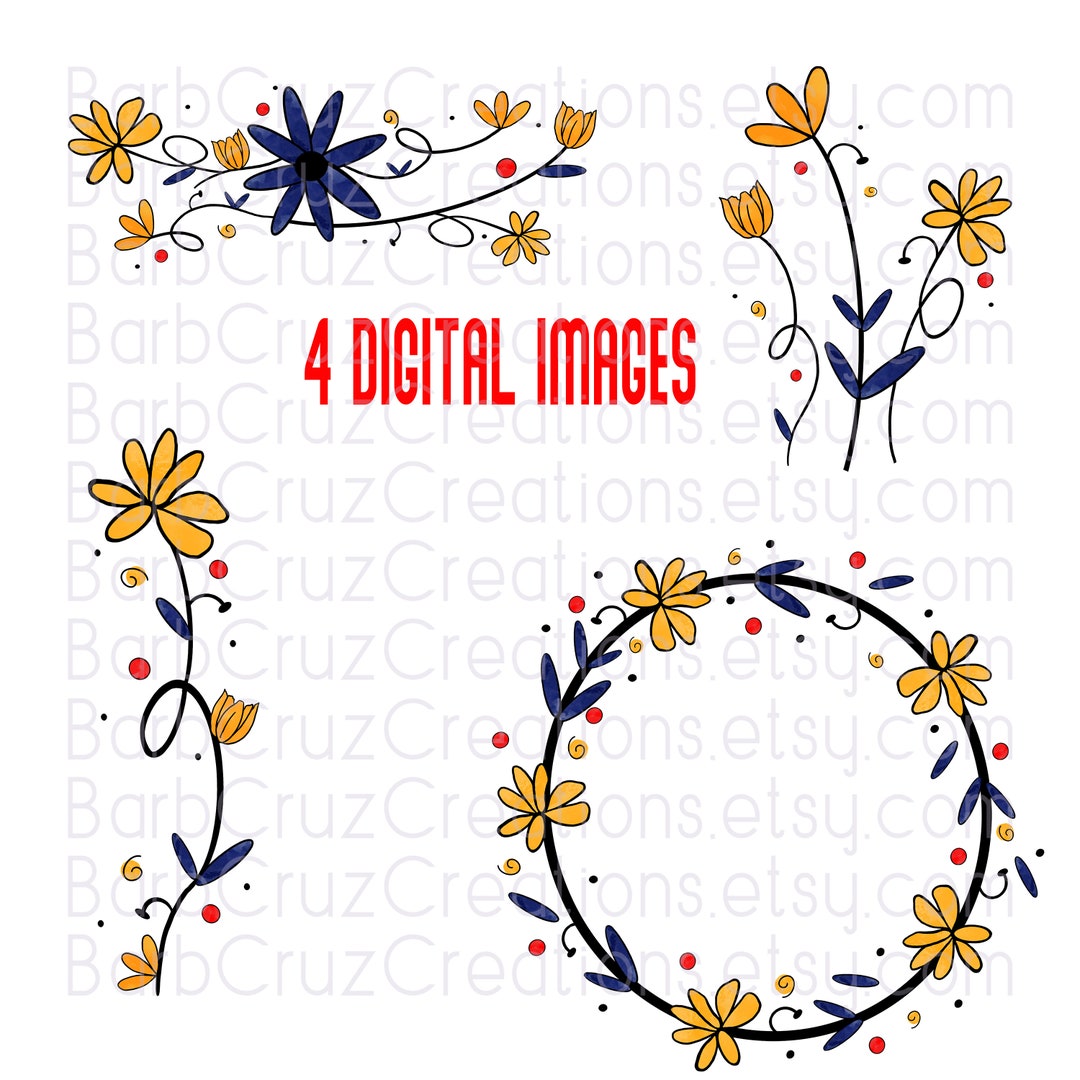 Doodle, Floral Design, Bundle, Instant Download, Clip Art, Doodle ...