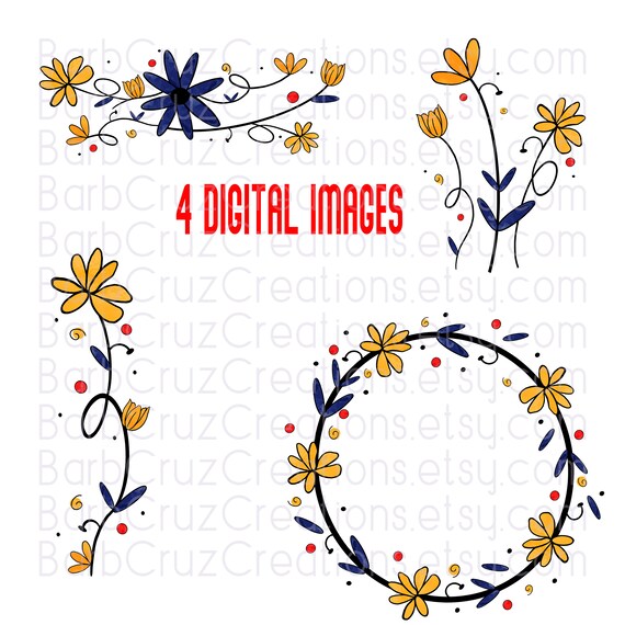 Doodle Floral Design Bundle Instant Download Clip Art | Etsy