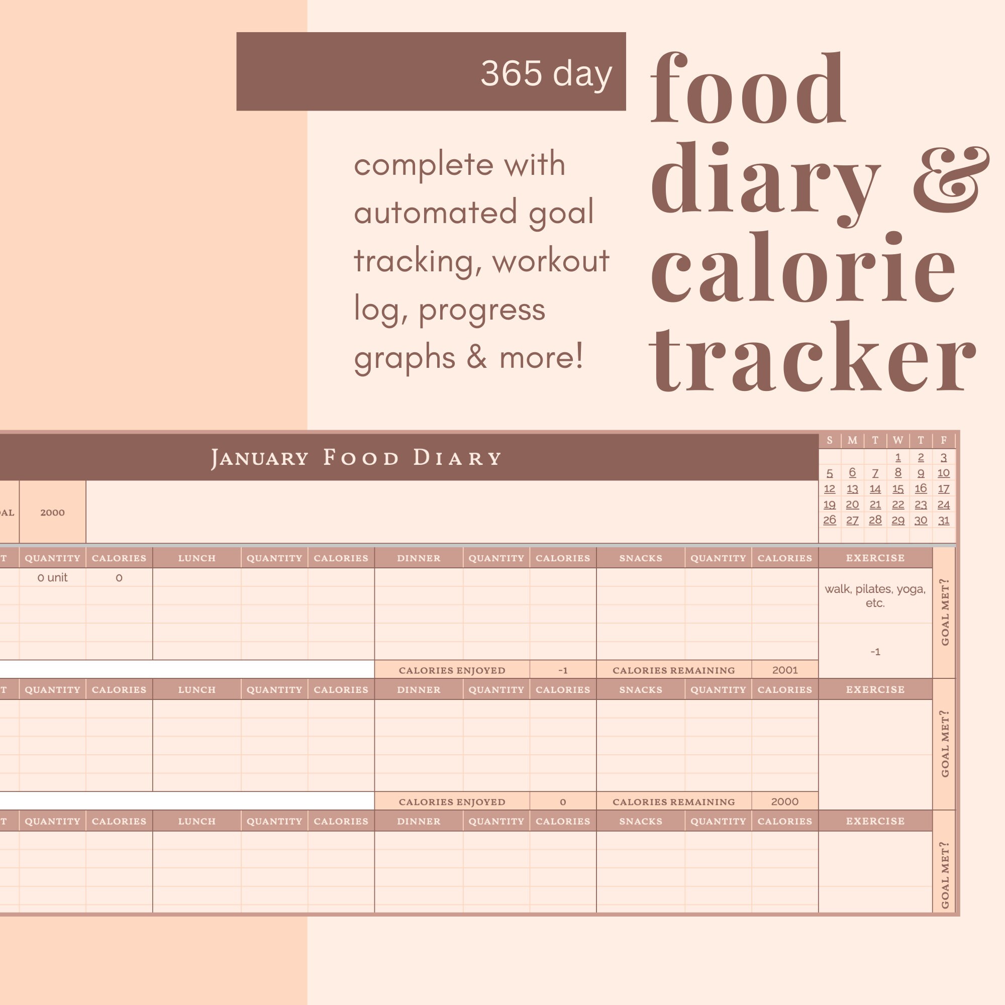 Food Diary | Calorie Tracker | Meal Planner | Digital Download ...