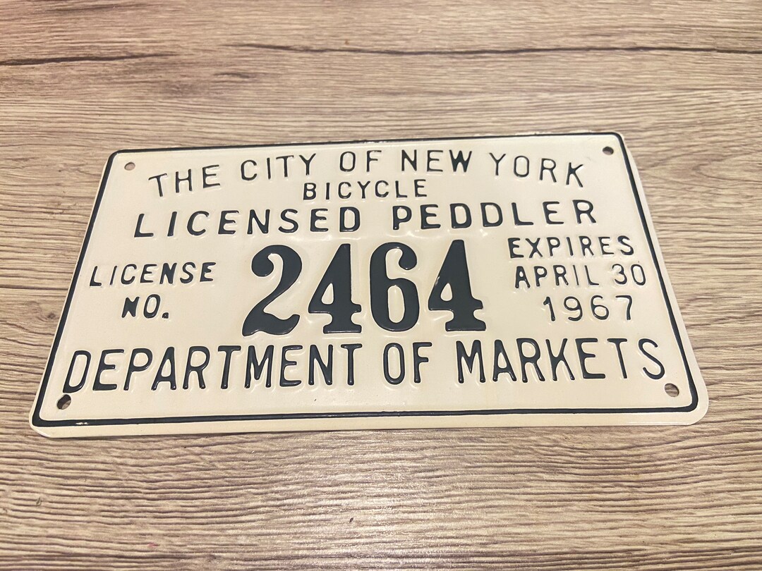 Vintage 1967 New York City Push Cart Licensed Peddler License Plate ...