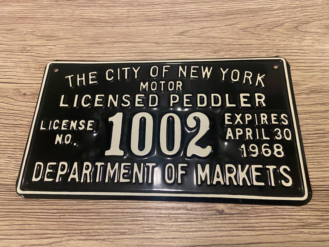 Vintage 1968 New York City Push Cart Licensed Peddler License Plate ...