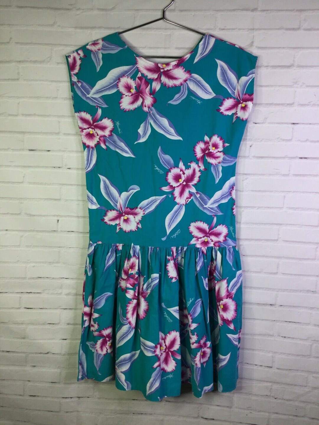 Vintage Orchid Fashions Hawaii Womens Size L Blue Green Pink Floral ...