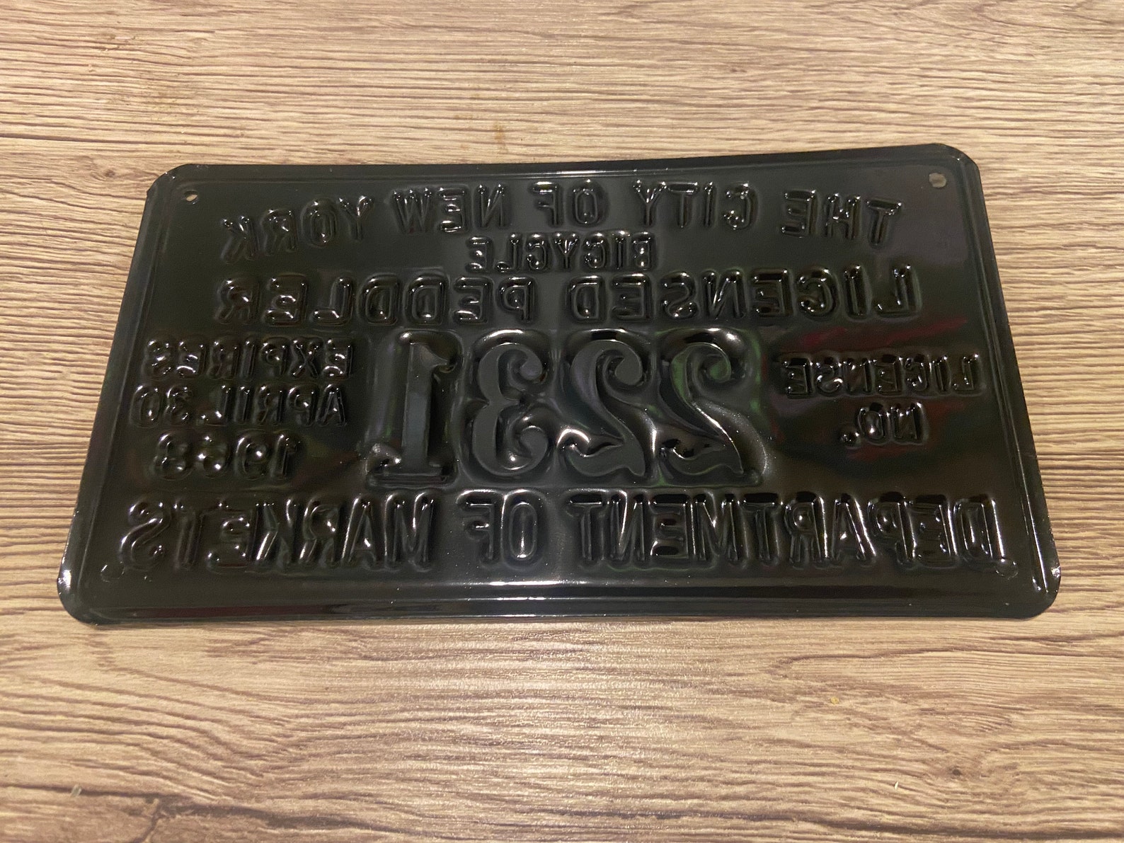 Vintage 1968 New York City Push Cart Licensed Peddler License Plate ...