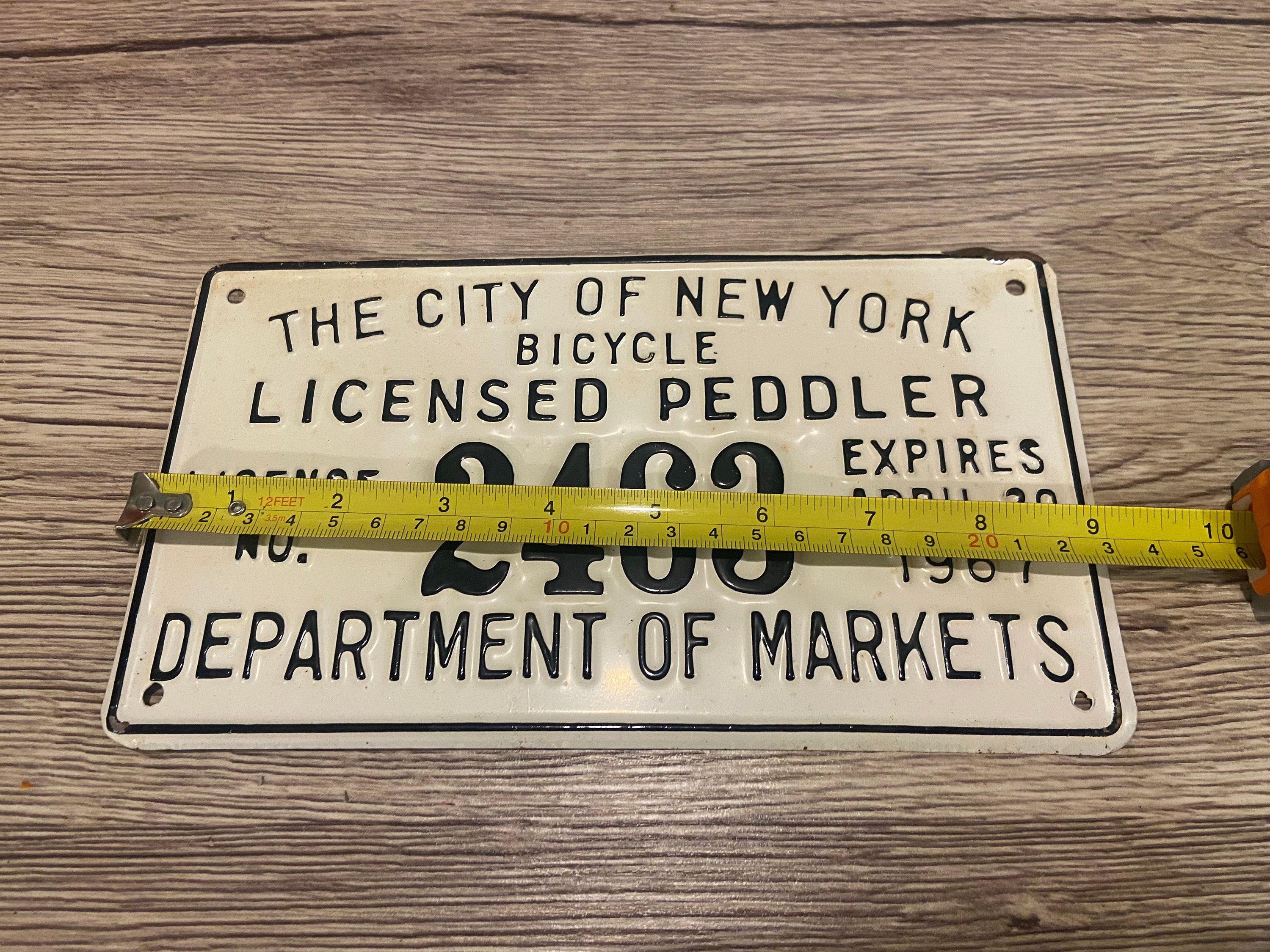 Vintage 1967 New York City Push Cart Licensed Peddler License Plate ...