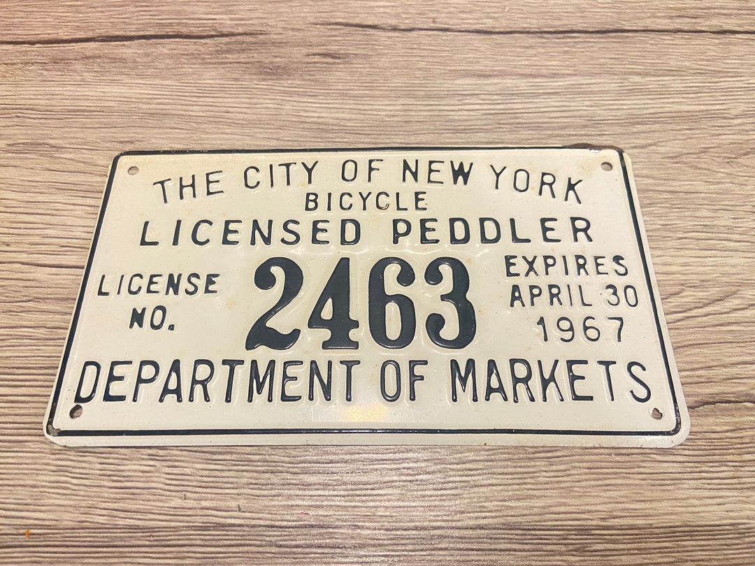 Vintage 1967 New York City Push Cart Licensed Peddler License Plate ...