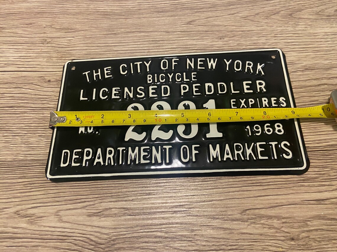 Vintage 1968 New York City Push Cart Licensed Peddler License Plate ...
