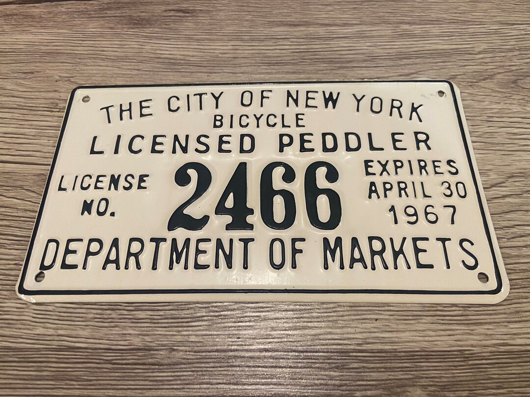 Vintage 1967 New York City Push Cart Licensed Peddler License Plate ...