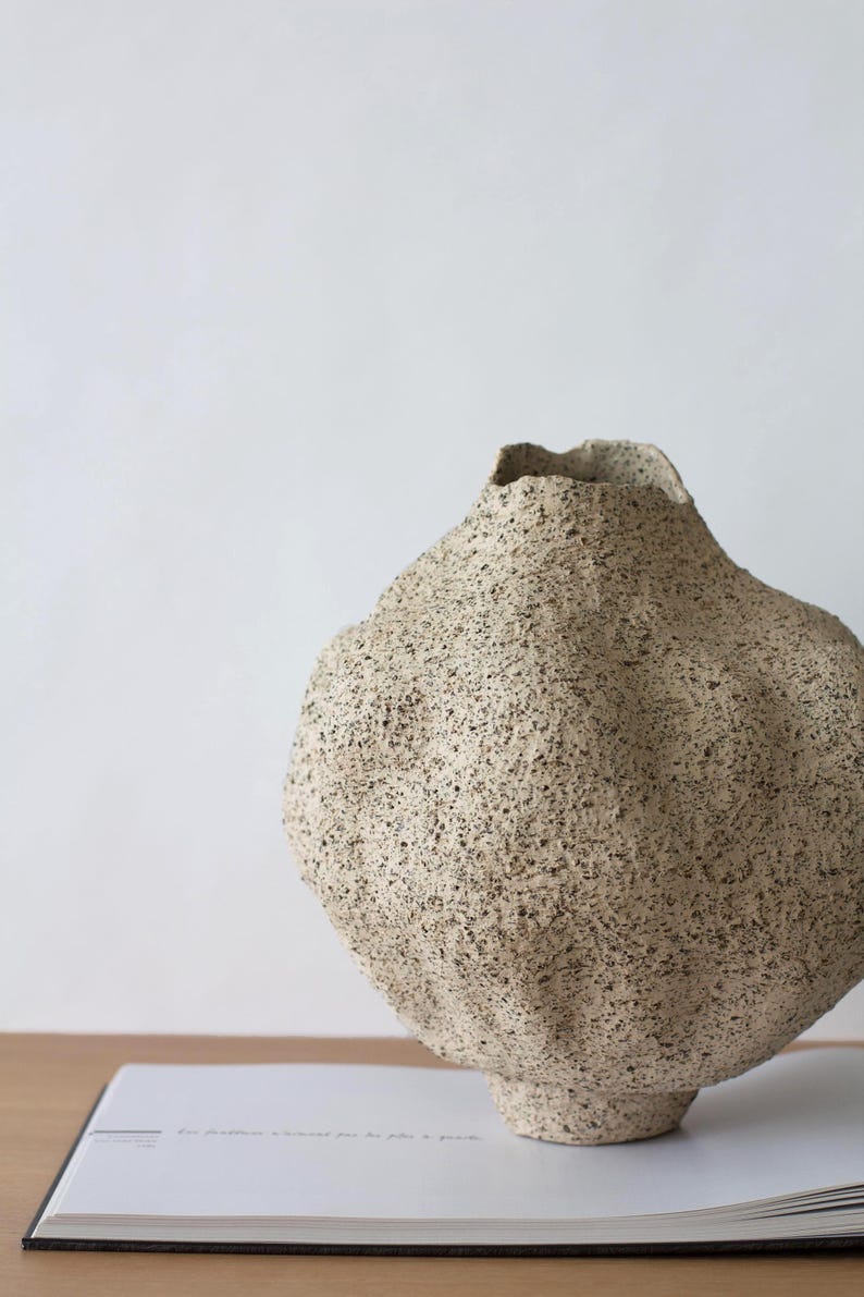 Large Beige Ceramic Vase, Sculptural Textured Vase, Minimalist Art ...