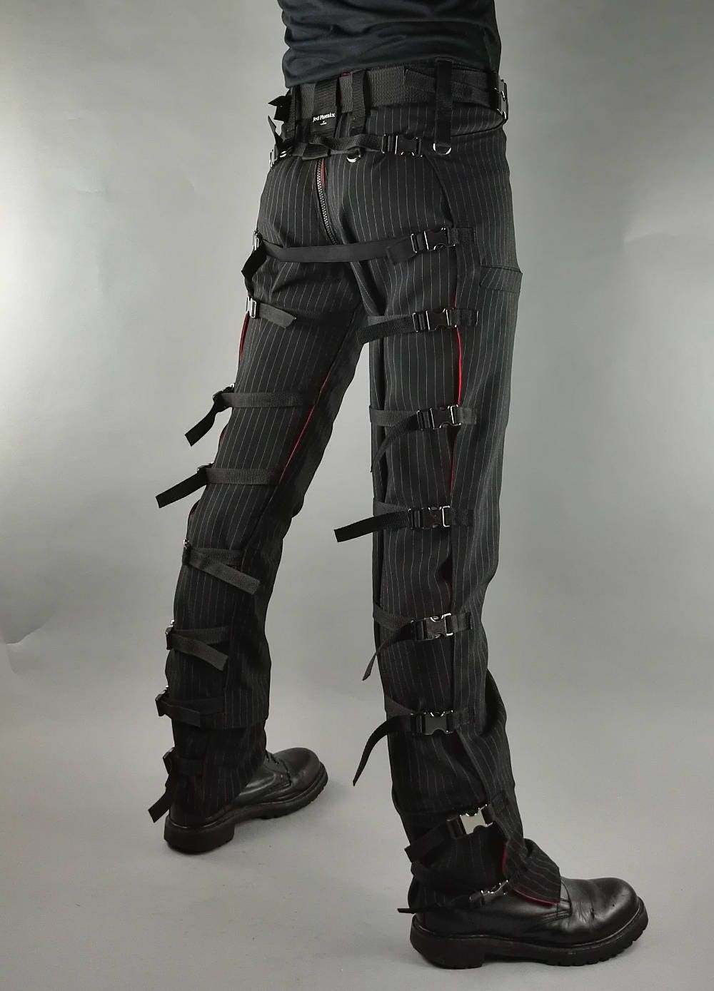 Pinstripe fetish punk bondage strap pants | Etsy