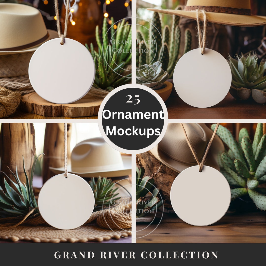Western Christmas Ornament Mockup Blank White Round Ceramic Christmas ...