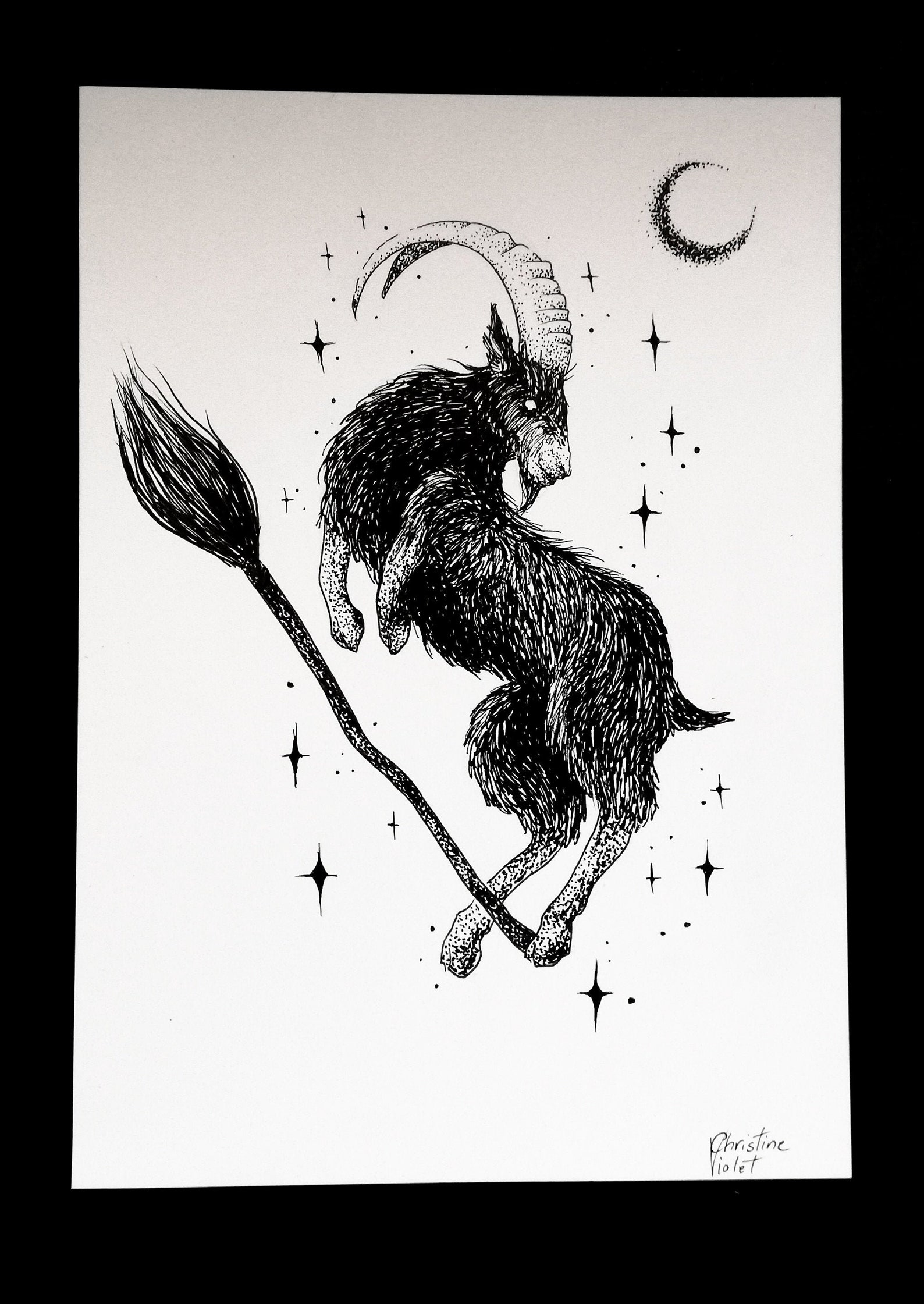 Magic Goat Witch's Familiar Original Ink Drawing Dark | Etsy