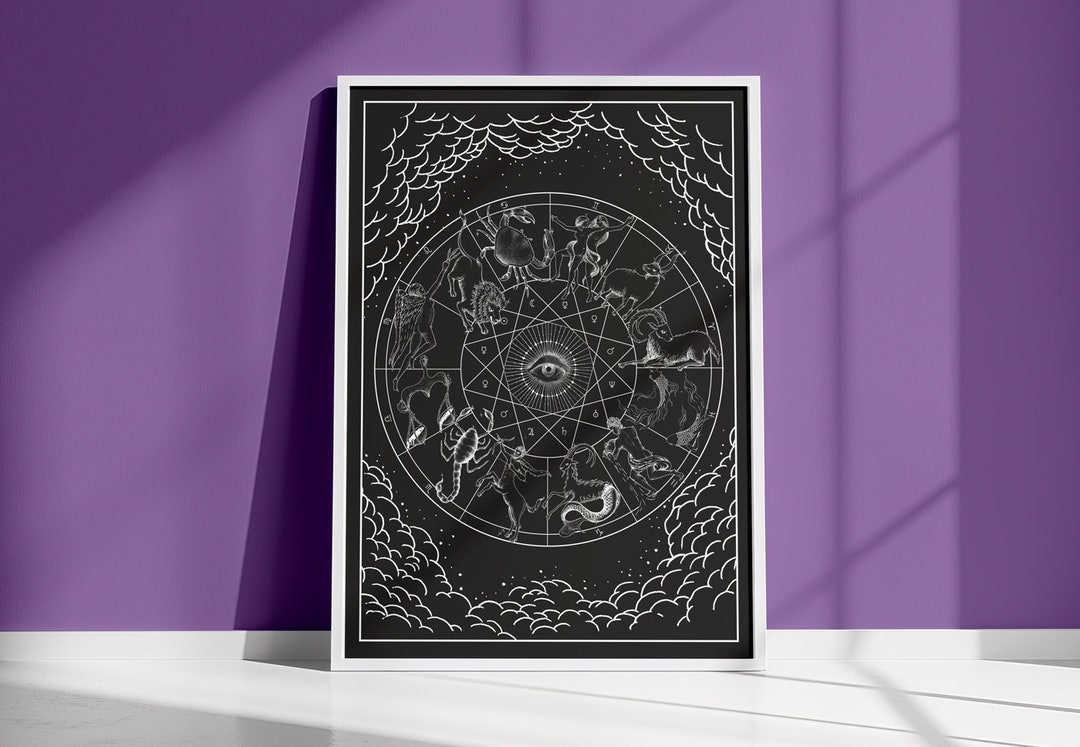 Zodiac Wheel Art Print | Astrology Occult Esoteric Illustration - Etsy