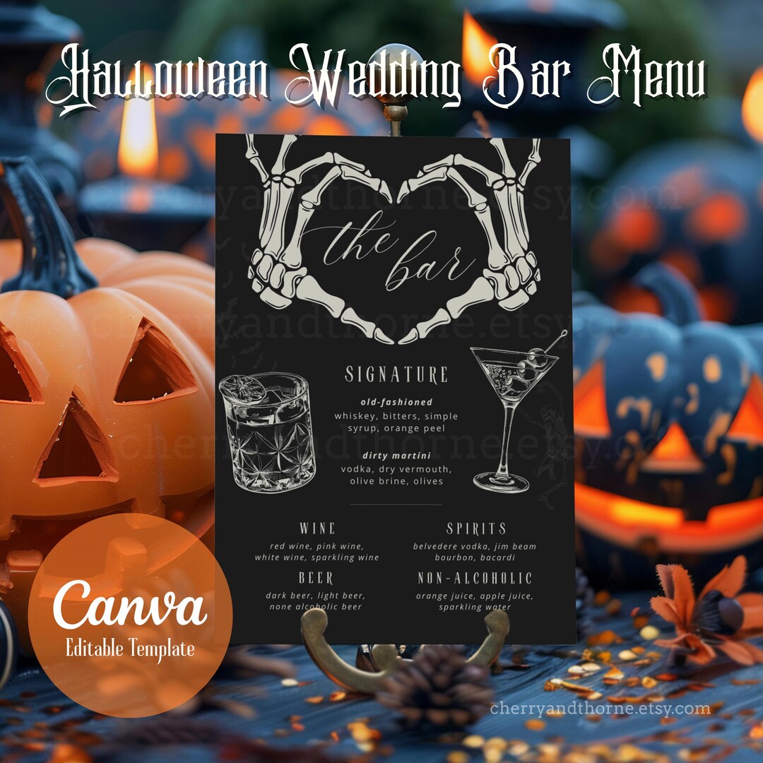 Halloween Wedding Bar Menu Template | Editable Signature Drinks Sign ...
