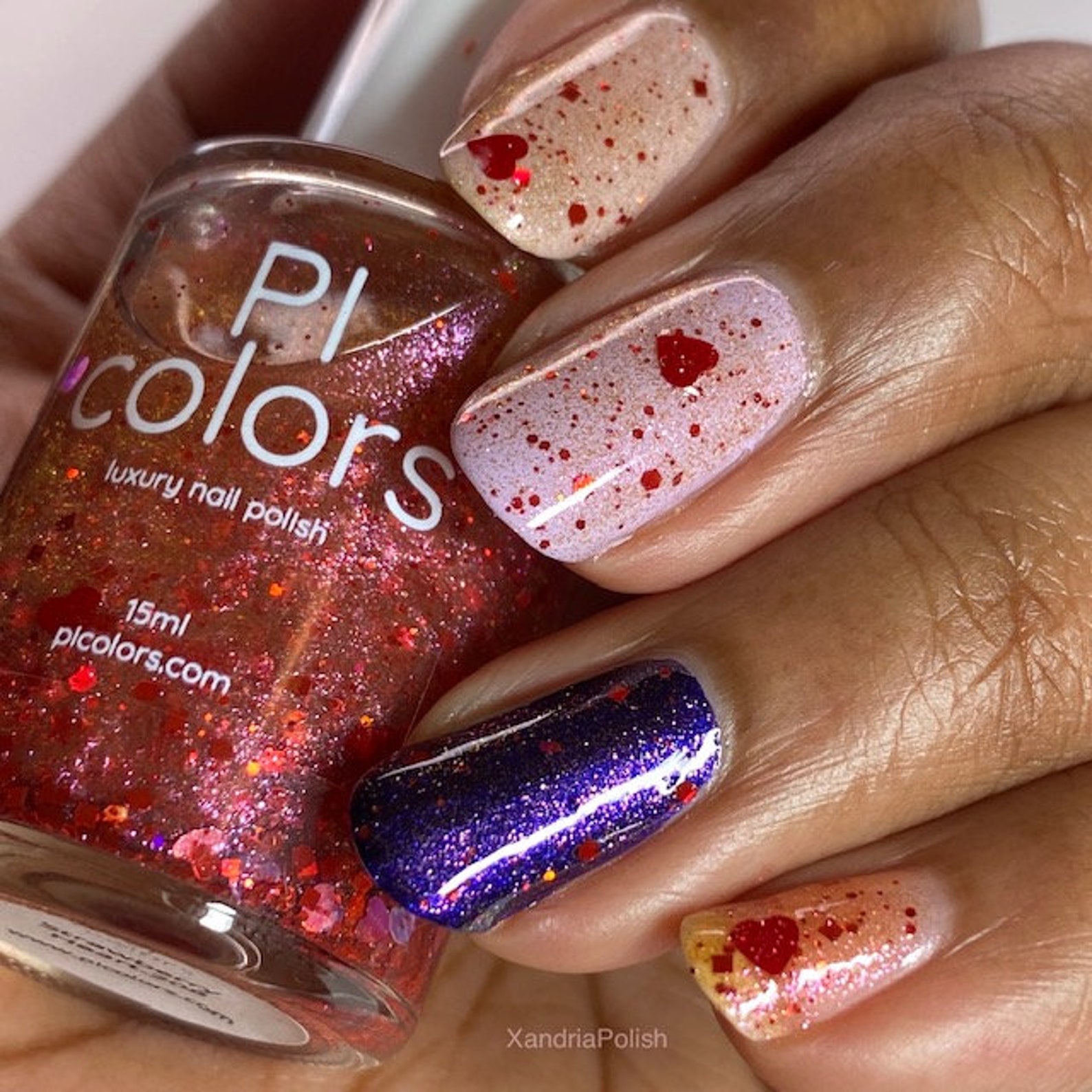 Red Nail Polish Topper With Gold Shimmer and Red Heart Shaped | Etsy