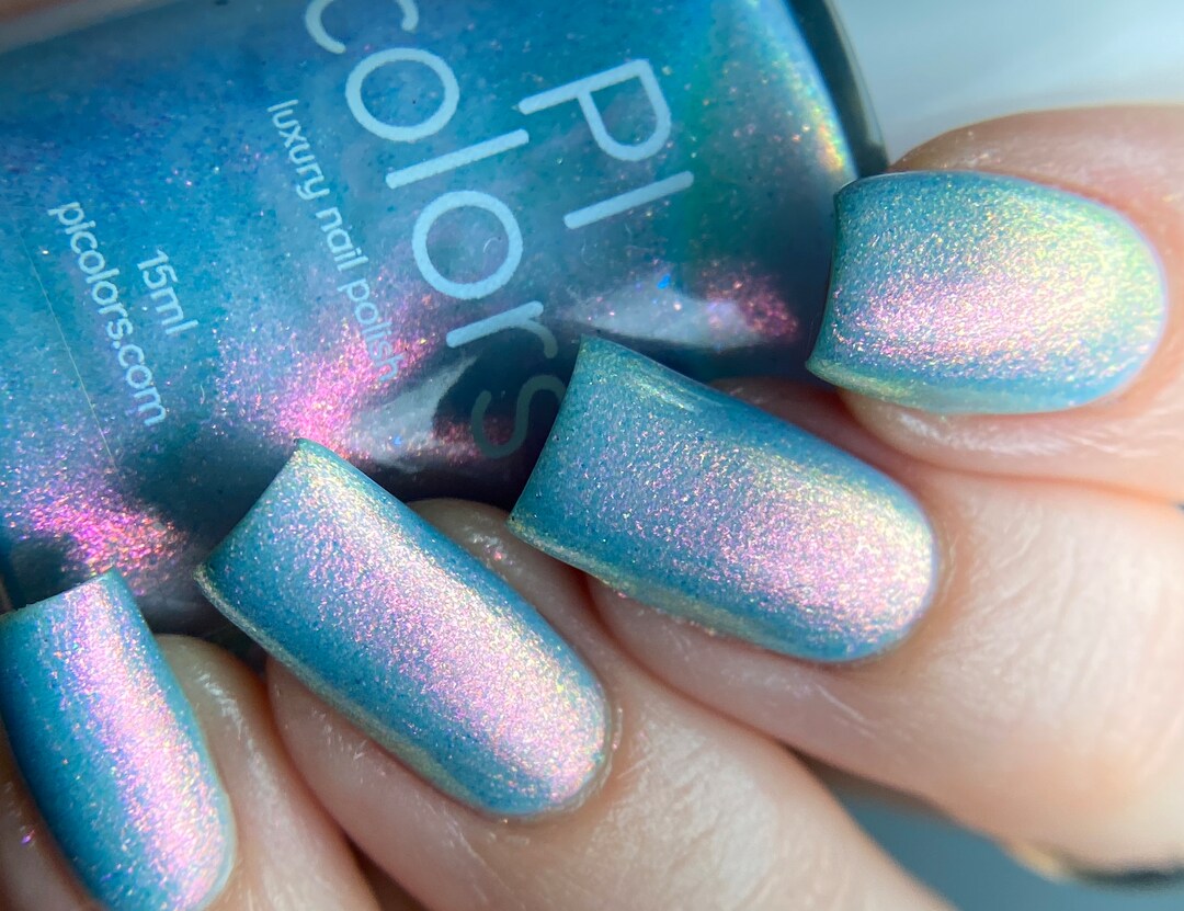 Pale Blue Nail Polish With Rainbow Pink Green Gold Shimmer - Etsy