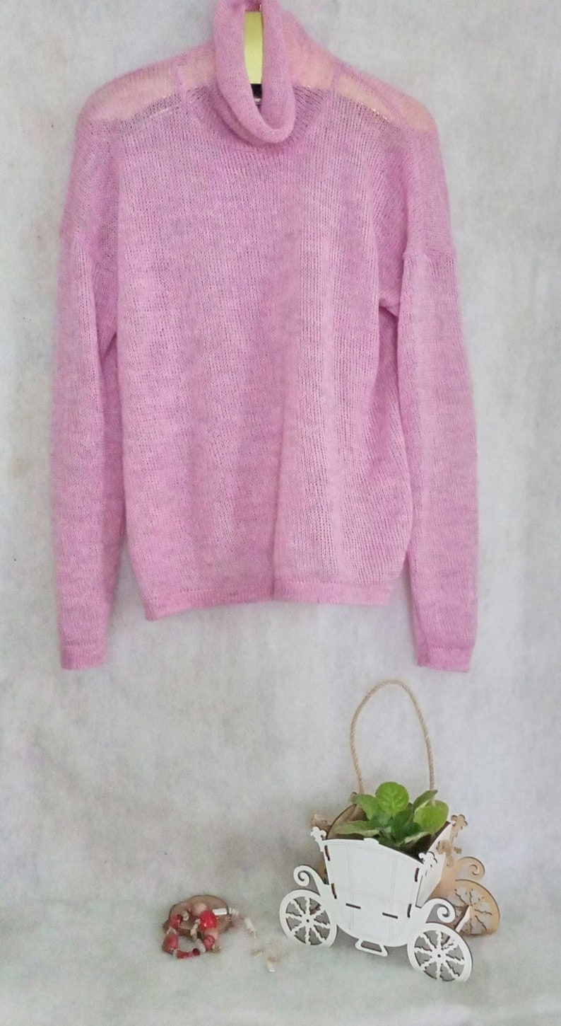 Pink Knitted Sweater Rose Knitted Pulover Mohair Turtleneck Jumper ...