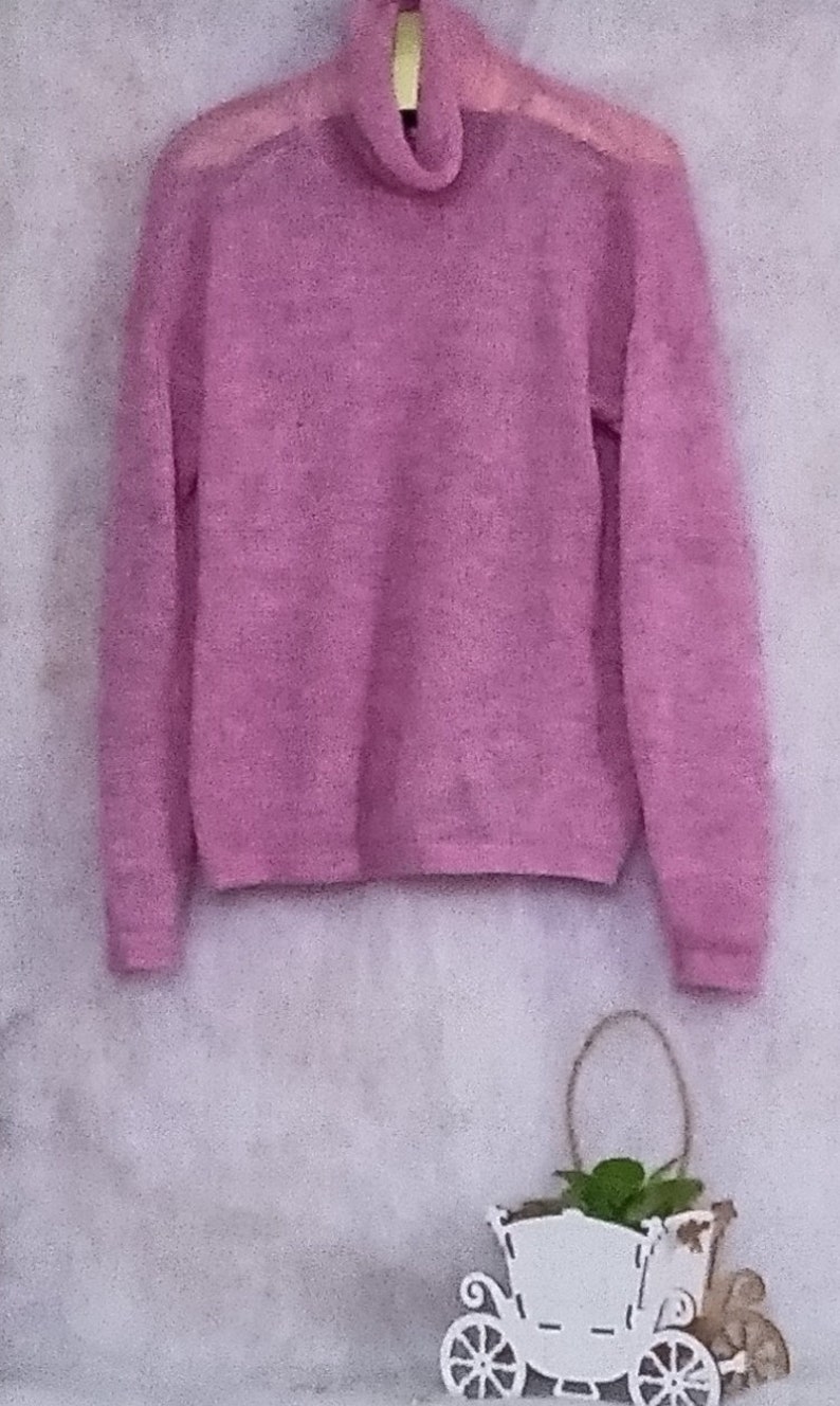 Pink Knitted Sweater Rose Knitted Pulover Mohair Turtleneck - Etsy