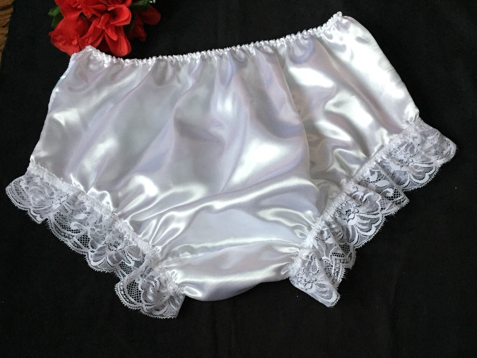 Pure White Full Panties Satin Sissy Knickers Lace Ribbon And Etsy