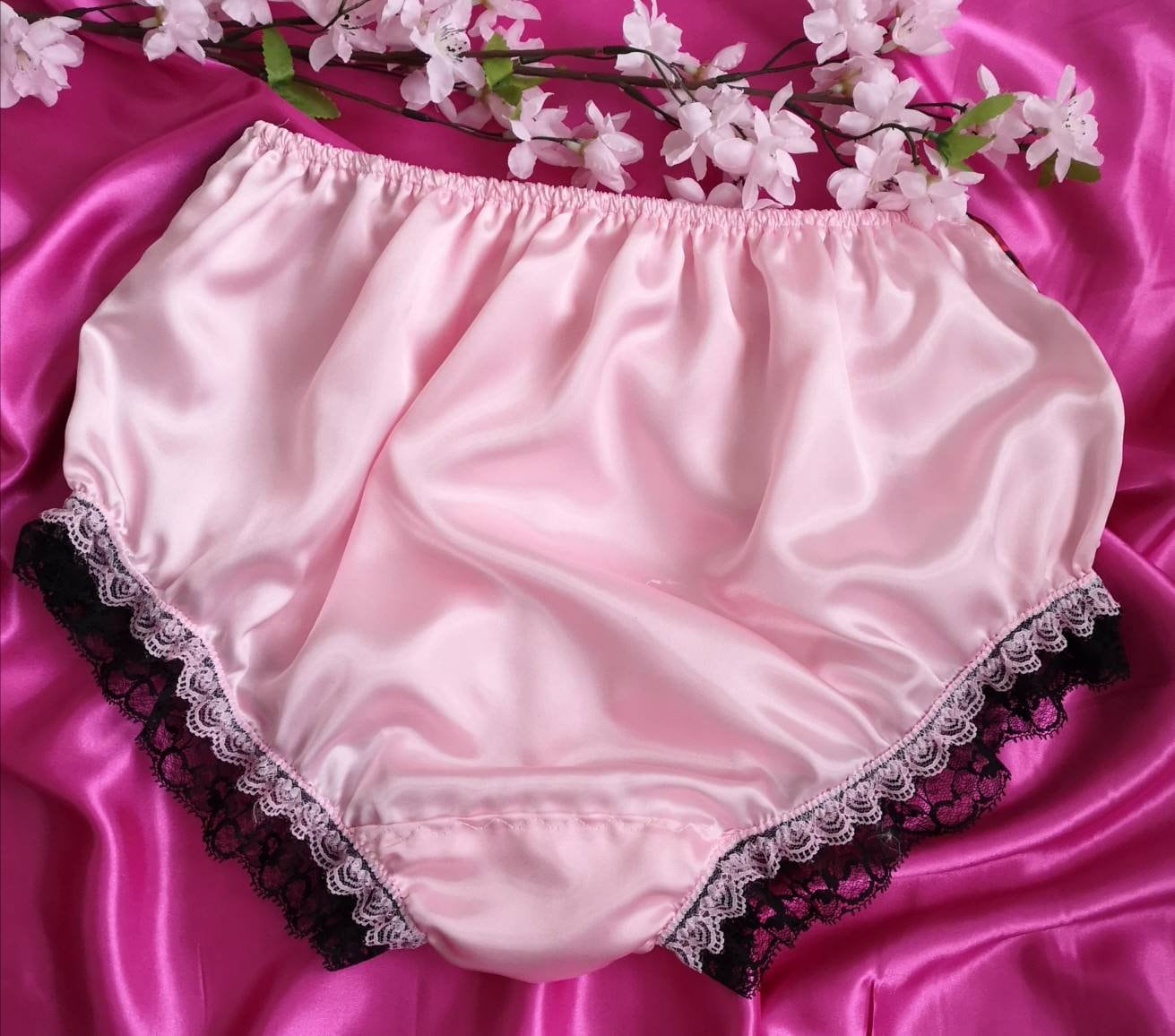 Baby Pink Vintage Style Full Panties Rose Printed Satin - Etsy