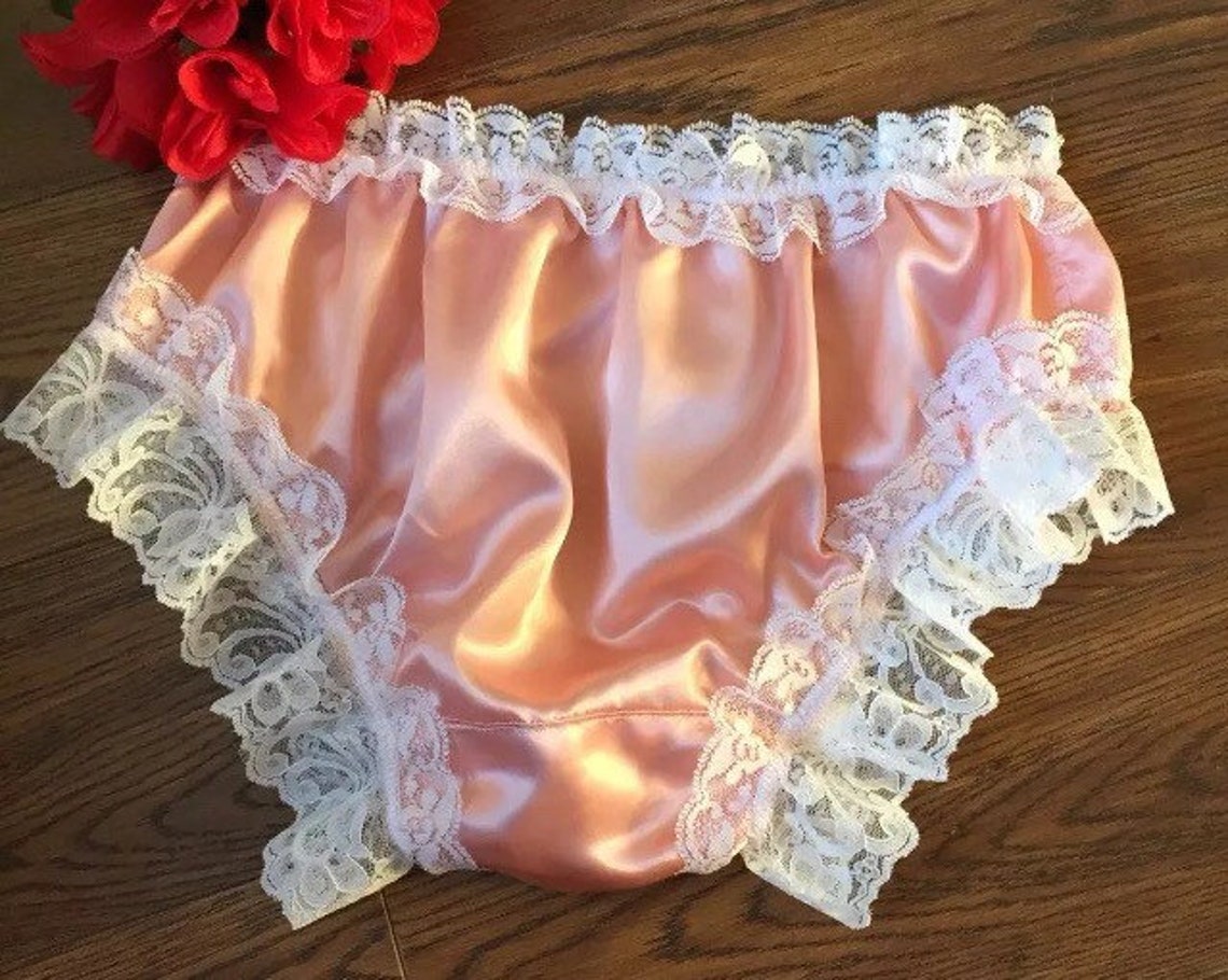 Blush Pink Silky Satin Sissy Panties Tulle Lace Trim Sissy Etsy Australia