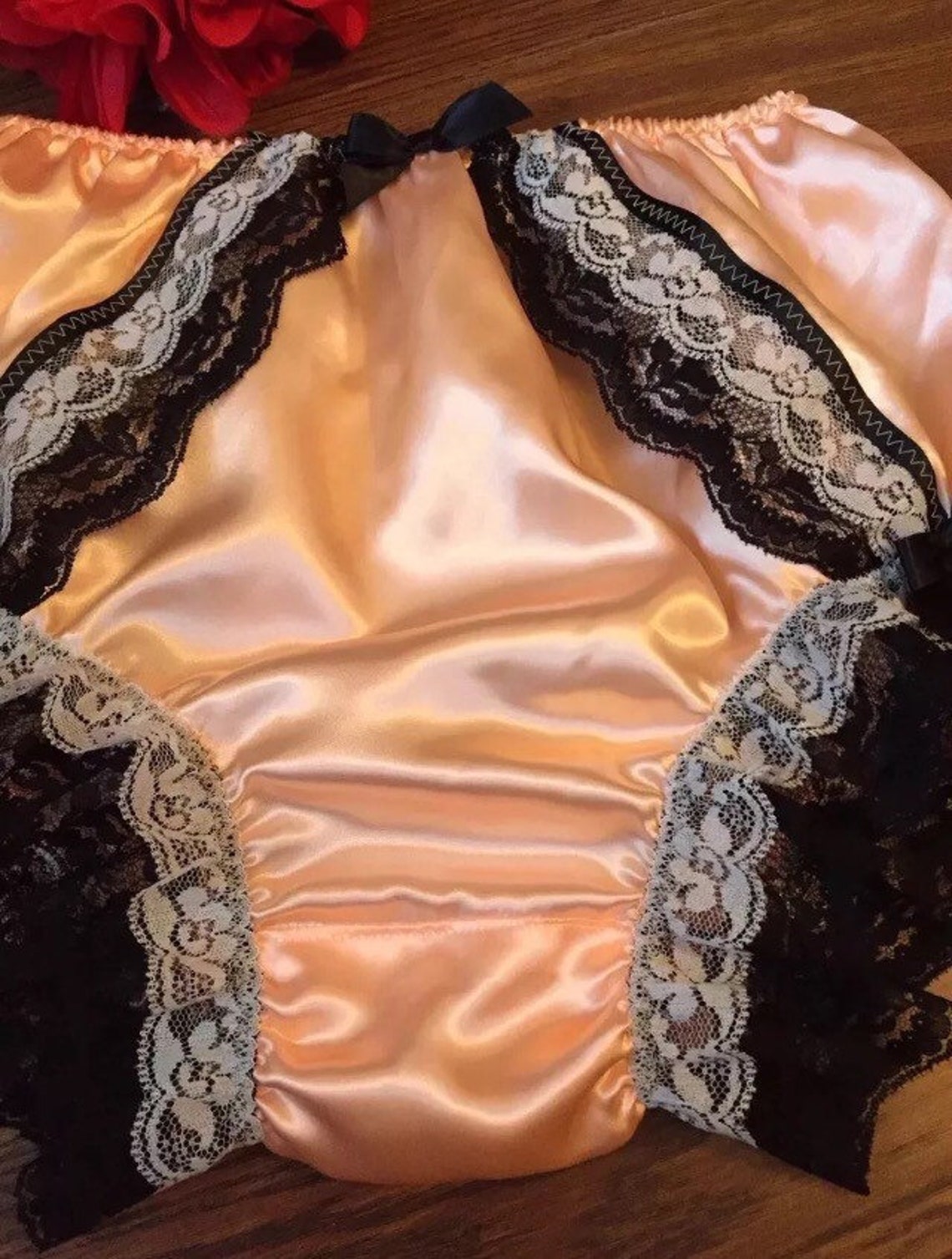 Pale Apricot Silky Satin Full Panties/feminine Sissy Knickers - Lace ...