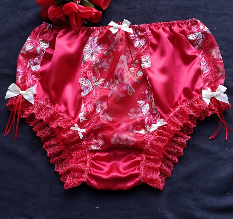 Crimson Red Satin Sissy Panties Chinese Style Flower Tulle Etsy