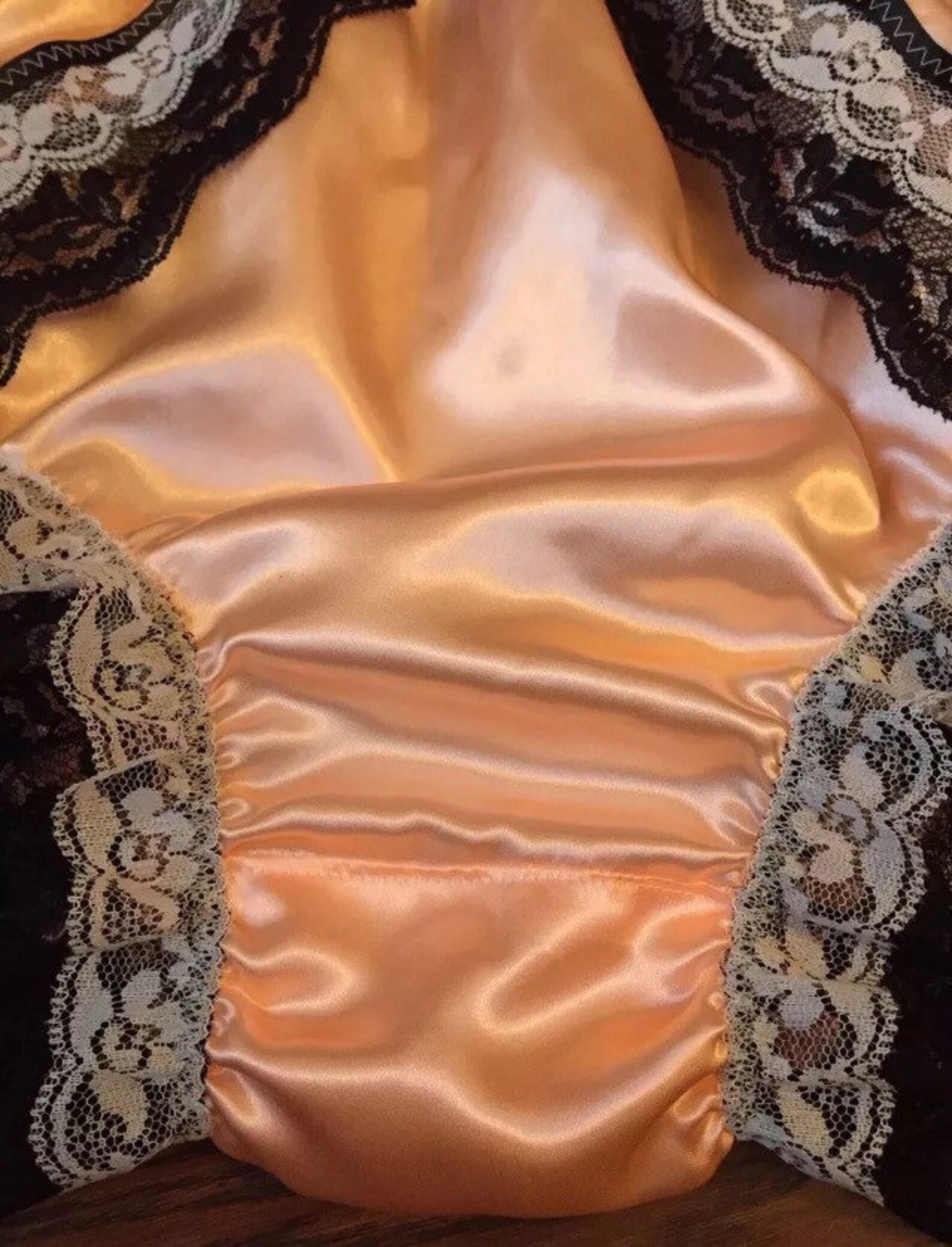 Pale Apricot Silky Satin Full Panties/feminine Sissy Knickers - Lace ...
