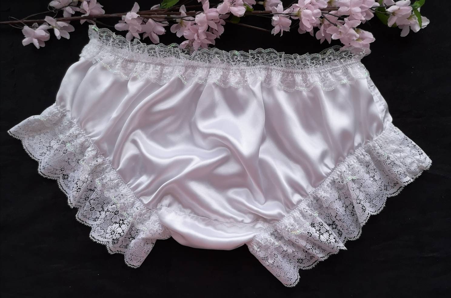 Bridal White With Pink Detail Satin Bikini Style | Etsy