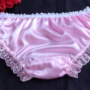 Baby Pink Lacy Bikini Panties Satin Sissy Knickers Laceribbonbows