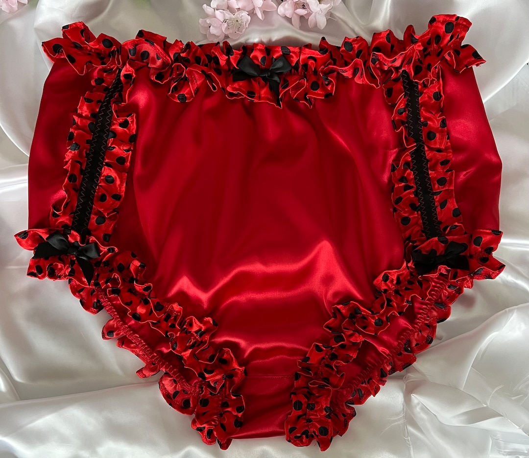 Red Satin Full Fit Pantys With Polkadot Ruffled Details. Fully Satin ...