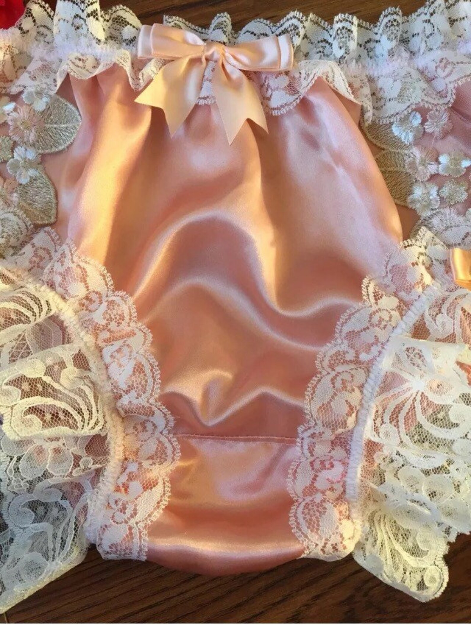 Blush Pink Silky Satin Sissy Panties Tulle Lace Trim Sissy Etsy