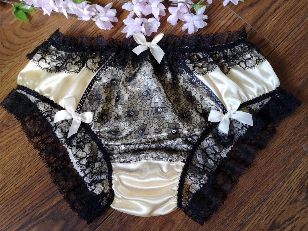Pale Lemon Satin Höschen Sinnliche Sissy Knickers Schwarze Etsy De