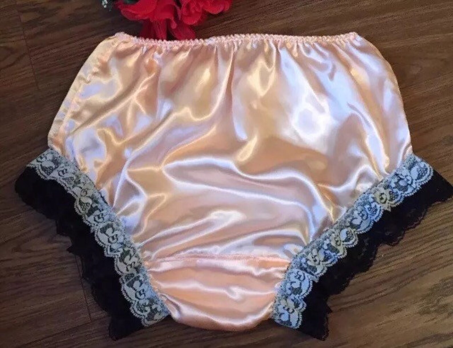 Pale Apricot Silky Satin Full Panties/feminine Sissy Knickers - Lace ...