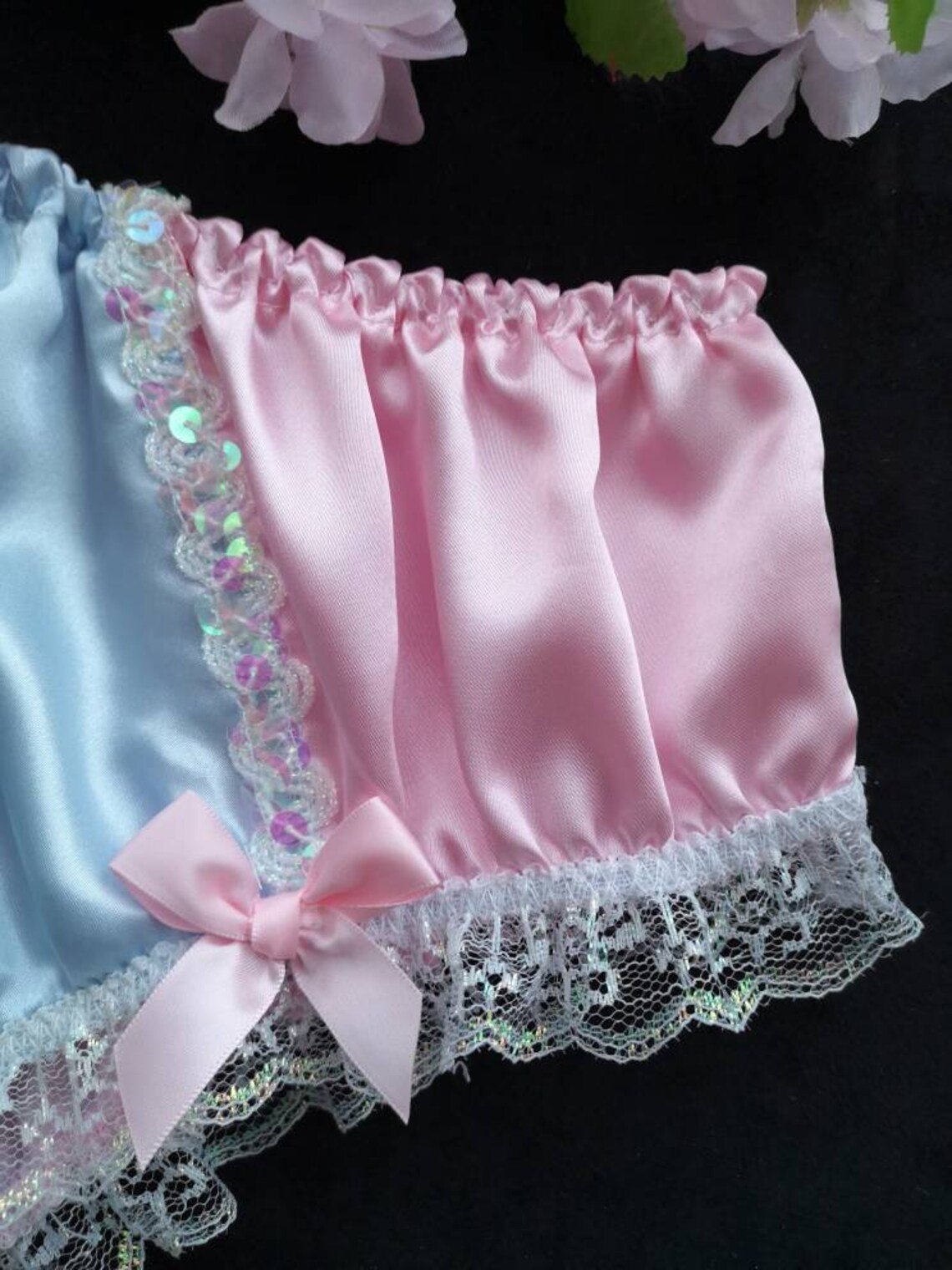 Baby Pink With Baby Blue Satin Front Panel Sparkly Sequin - Etsy