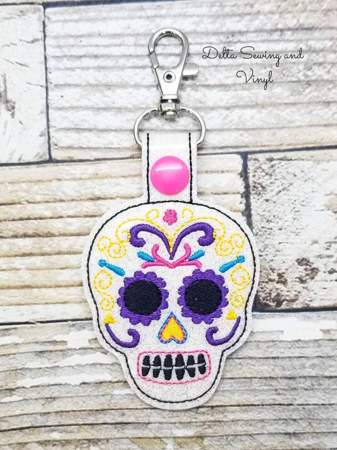 Candy Skull Keychain, Candy Skull Key Fob, Day of the Dead Keychain ...