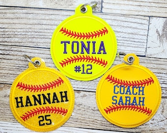 Custom, Glitter Softball Keychain/bag Tag - Etsy